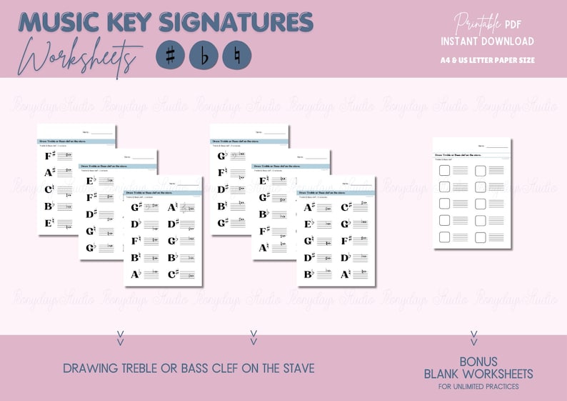 PRINTABLE PDF Music Key Signatures Worksheets | Learn Practice Notes ...
