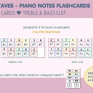 Piano Music Note Flashcards | Beginner 2 Octaves + Bonus Sheets ...