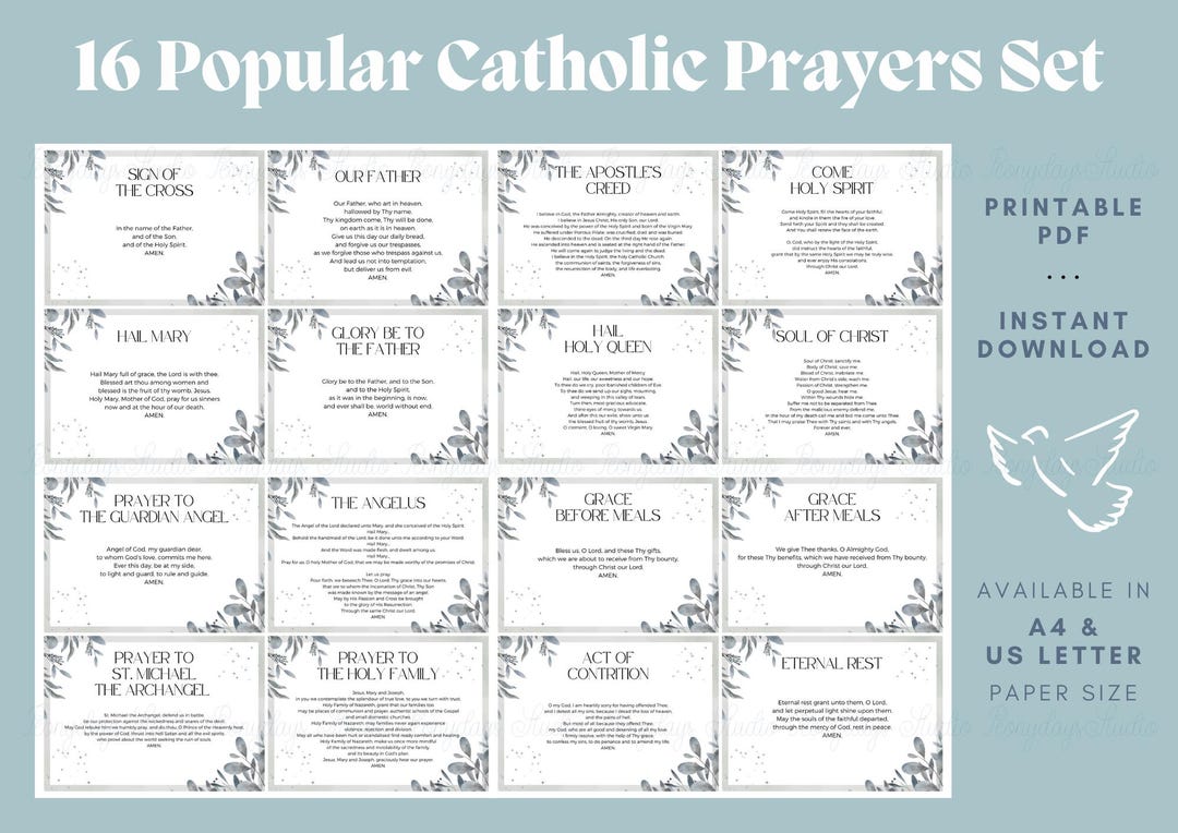 PRINTABLE PDF Instant Download | Popular Catholic Prayers Cards ...