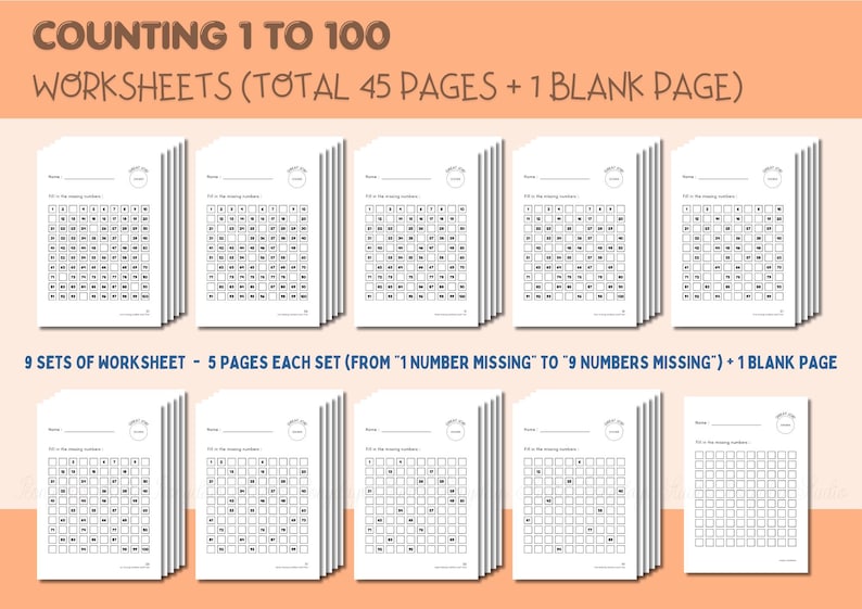 PRINTABLE PDF Counting & Writing 1-100 Colourful Poster Practice Sheets ...
