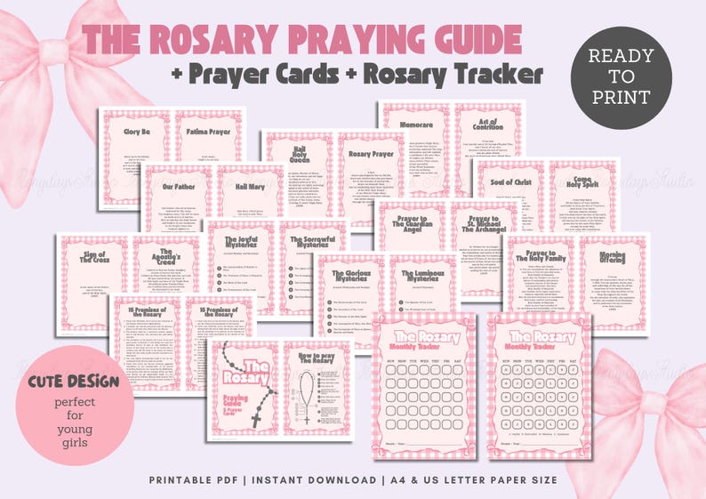Rosary Prayer Guide Cards | Catholic Girls Printable (PDF Download) - Etsy