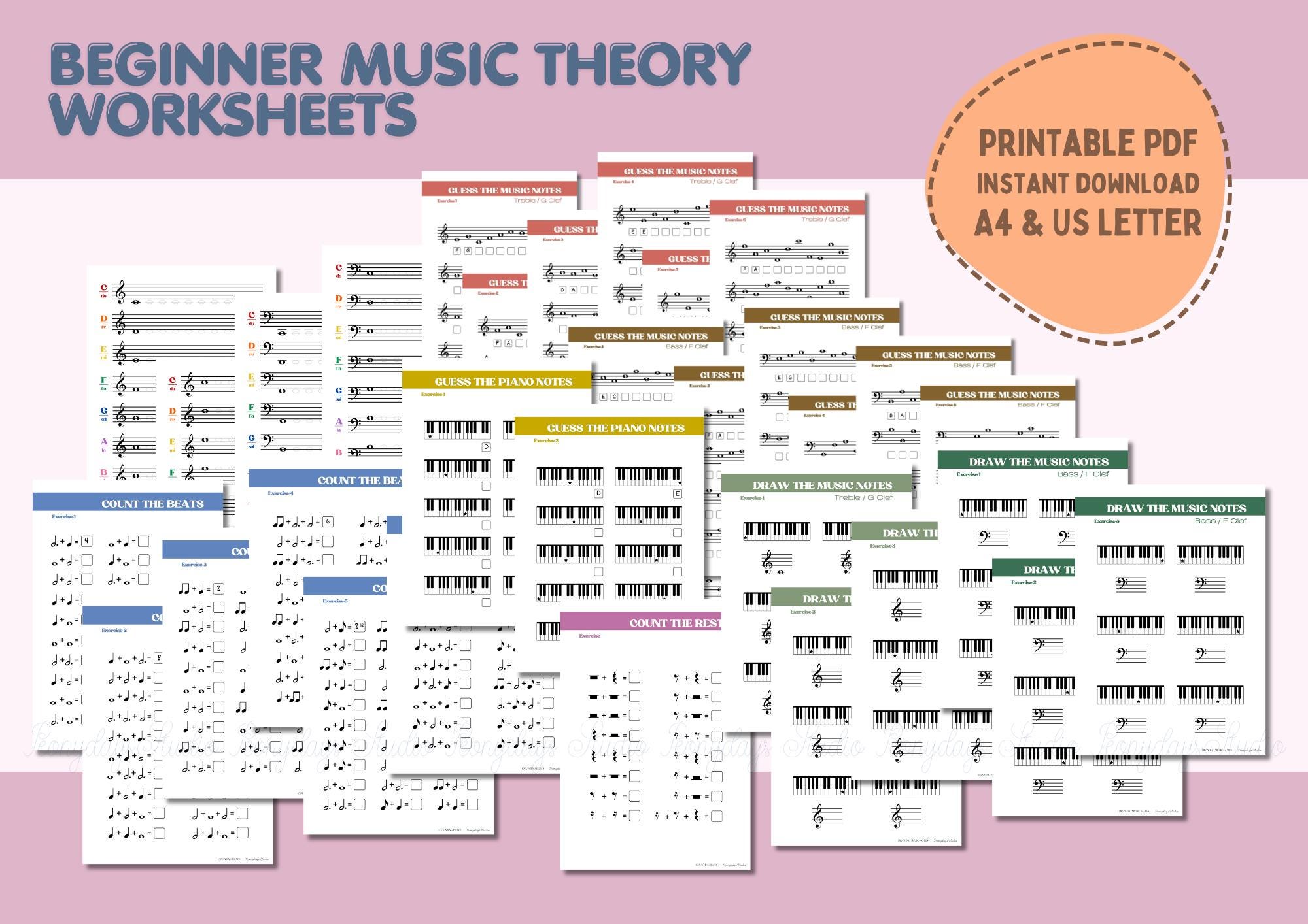 Beginner Music Theory Worksheets | Piano, Notes, Rhythm (PDF Download ...