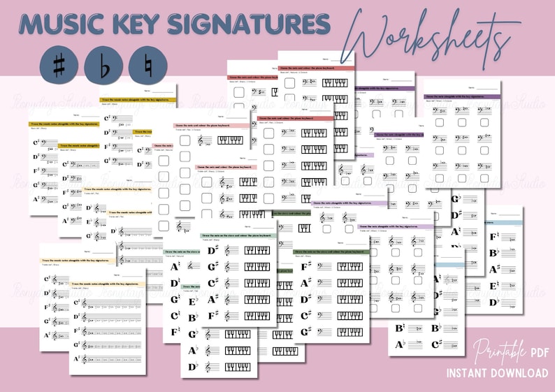 PRINTABLE PDF Music Key Signatures Worksheets | Learn Practice Notes ...