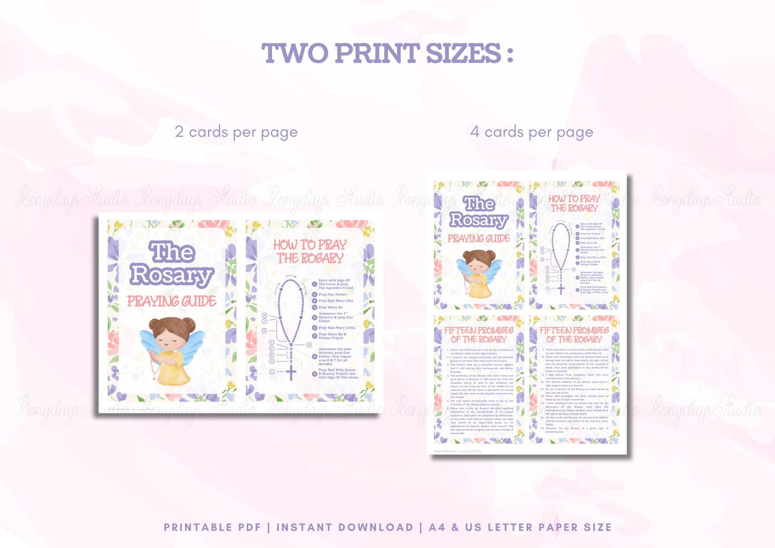 Rosary Prayer Guide Cards for Girls | Catholic Printable (PDF Download ...