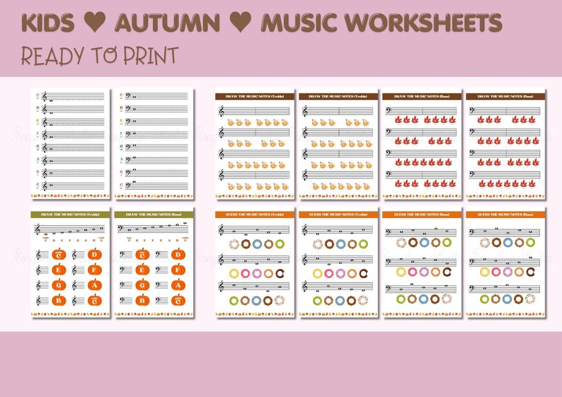 PRINTABLE PDF Autumn Music Worksheets for Kids | Trace Draw Guess ...