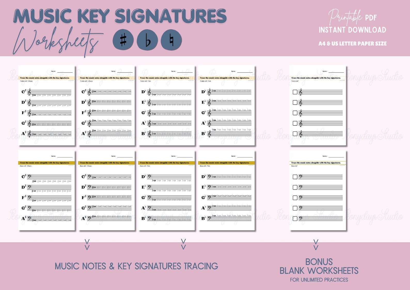 PRINTABLE PDF Music Key Signatures Worksheets | Learn Practice Notes ...