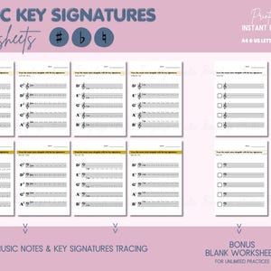 PRINTABLE PDF Music Key Signatures Worksheets | Learn Practice Notes ...