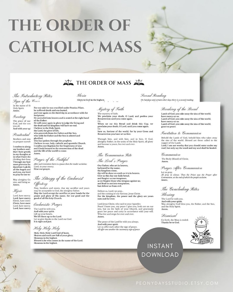 The Order of Catholic Mass – 2-page Summary | Printable PDF | A4 & US ...