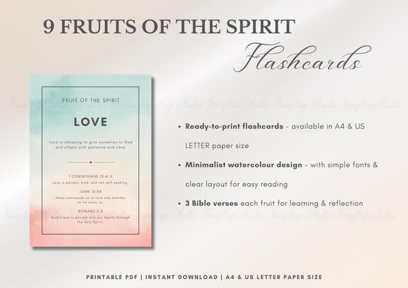Fruits of the Spirit Flashcards | Catholic Christian Printable (A4 & US ...