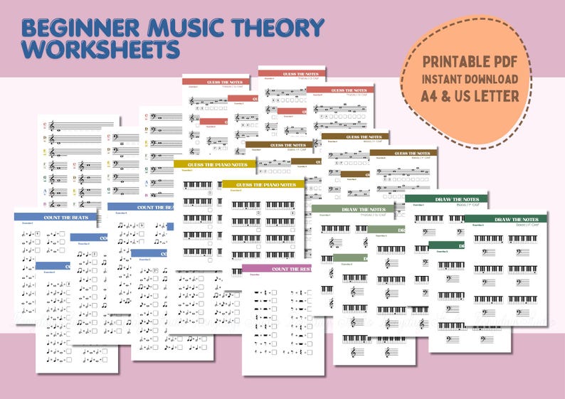 PRINTABLE PDF Beginner Adults Kids Music Piano Theory Learning Practice ...