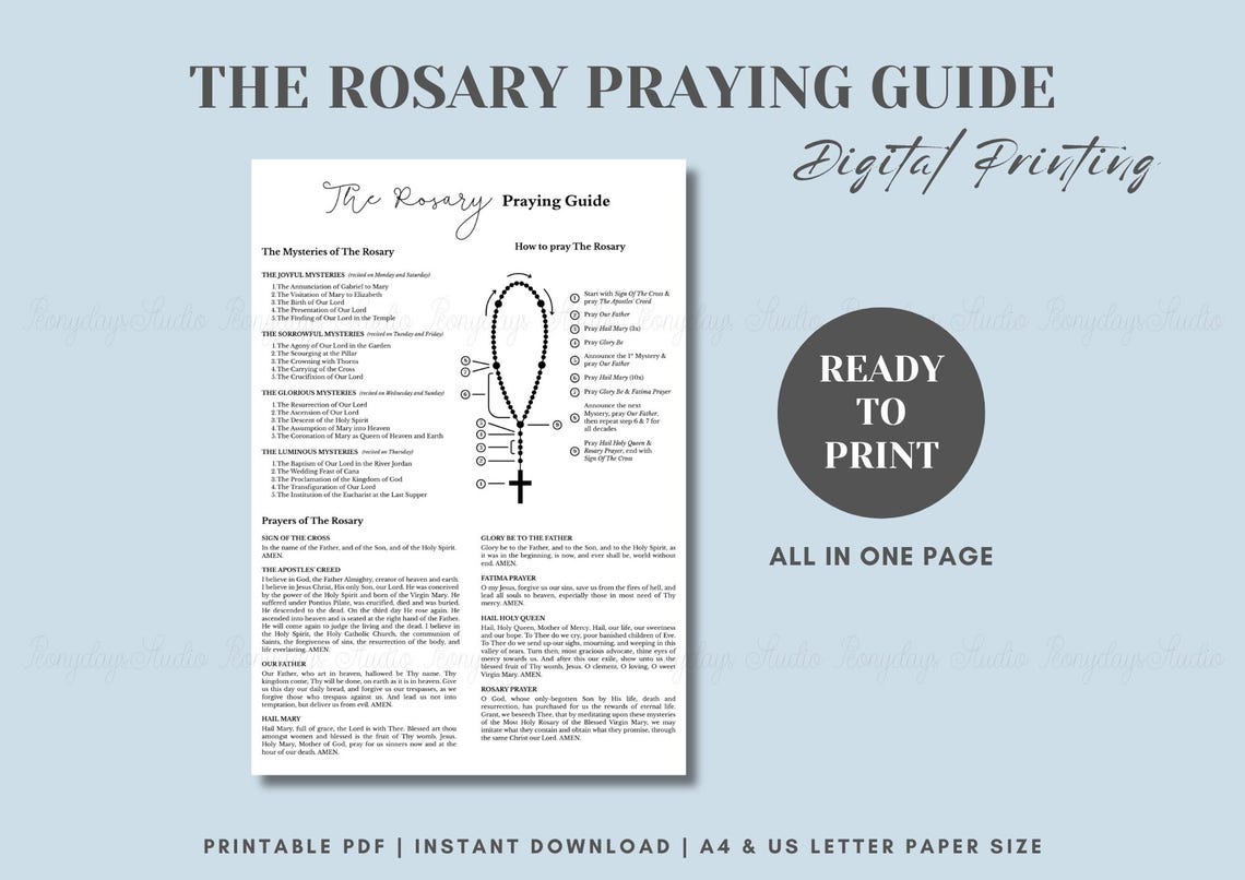 The Rosary Prayer Guide | Catholic Printable | How to Pray Sheet | 4 ...