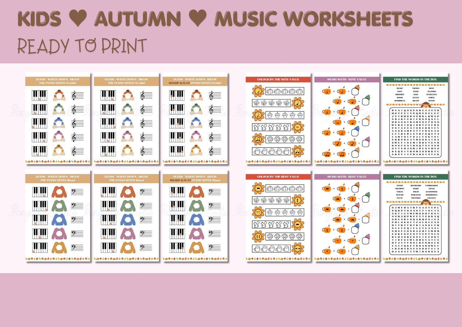 PRINTABLE PDF Autumn Music Worksheets for Kids | Trace Draw Guess ...