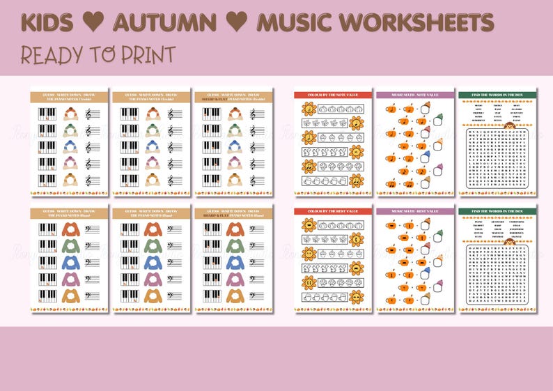 PRINTABLE PDF Autumn Music Worksheets for Kids | Trace Draw Guess ...