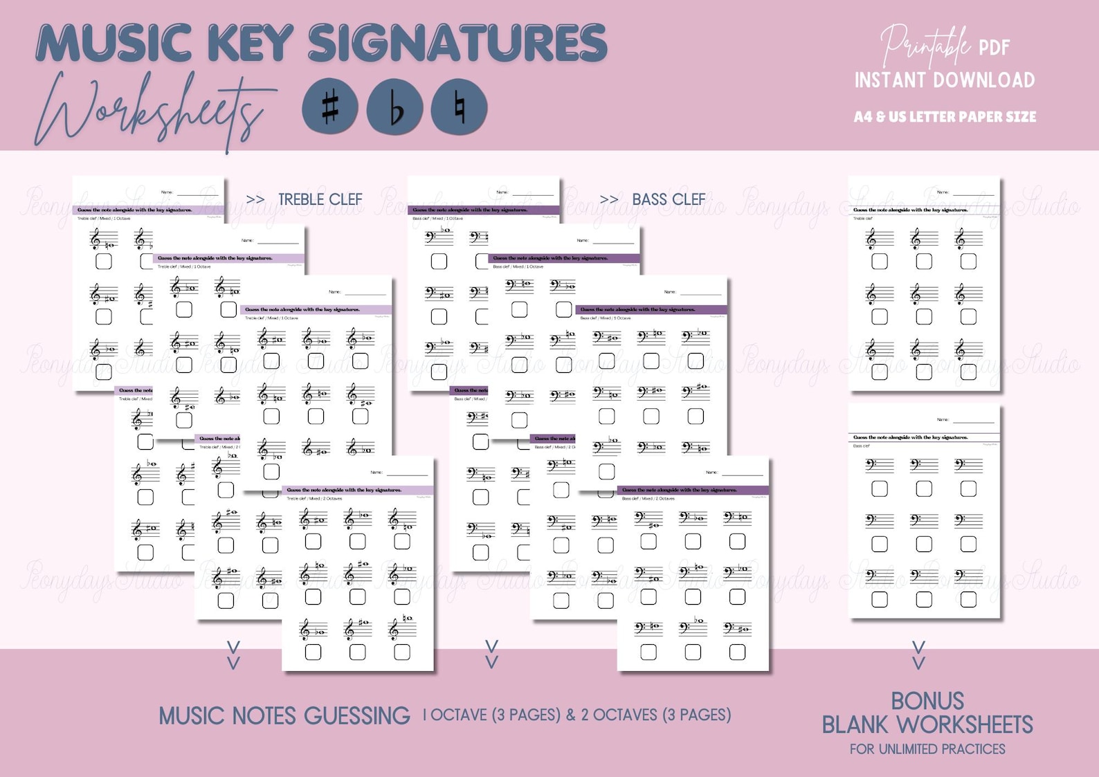 PRINTABLE PDF Music Key Signatures Worksheets | Learn Practice Notes ...