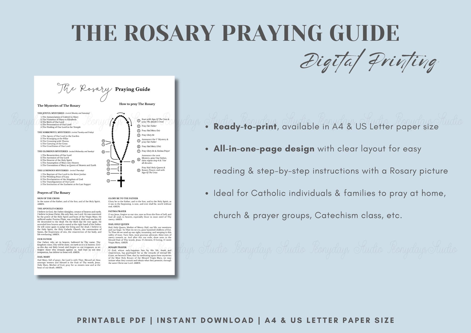 The Rosary Prayer Guide | Catholic Printable | How to Pray Sheet | 4 ...