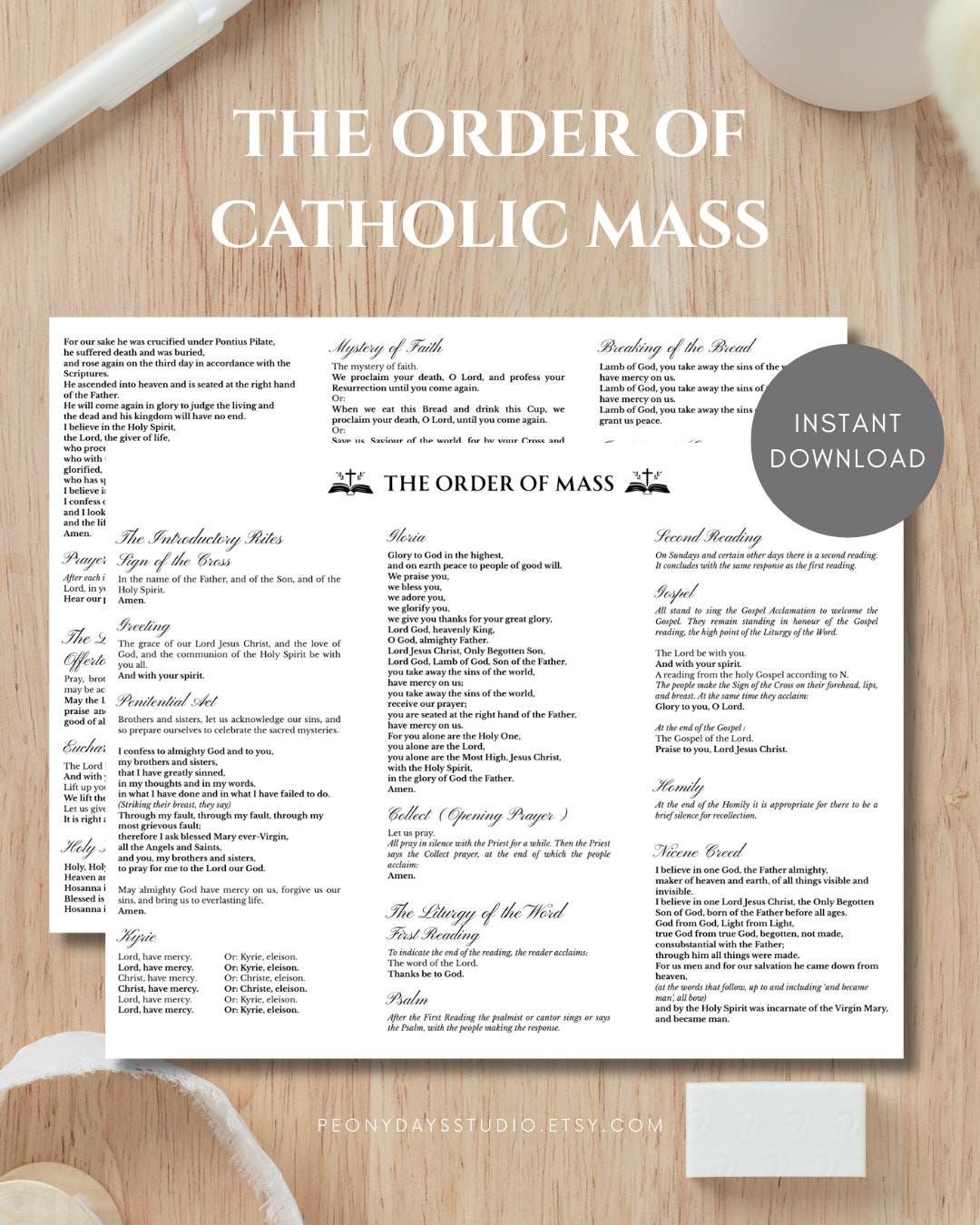 The Order of Catholic Mass – 2-page Summary | Printable PDF | A4 & US ...