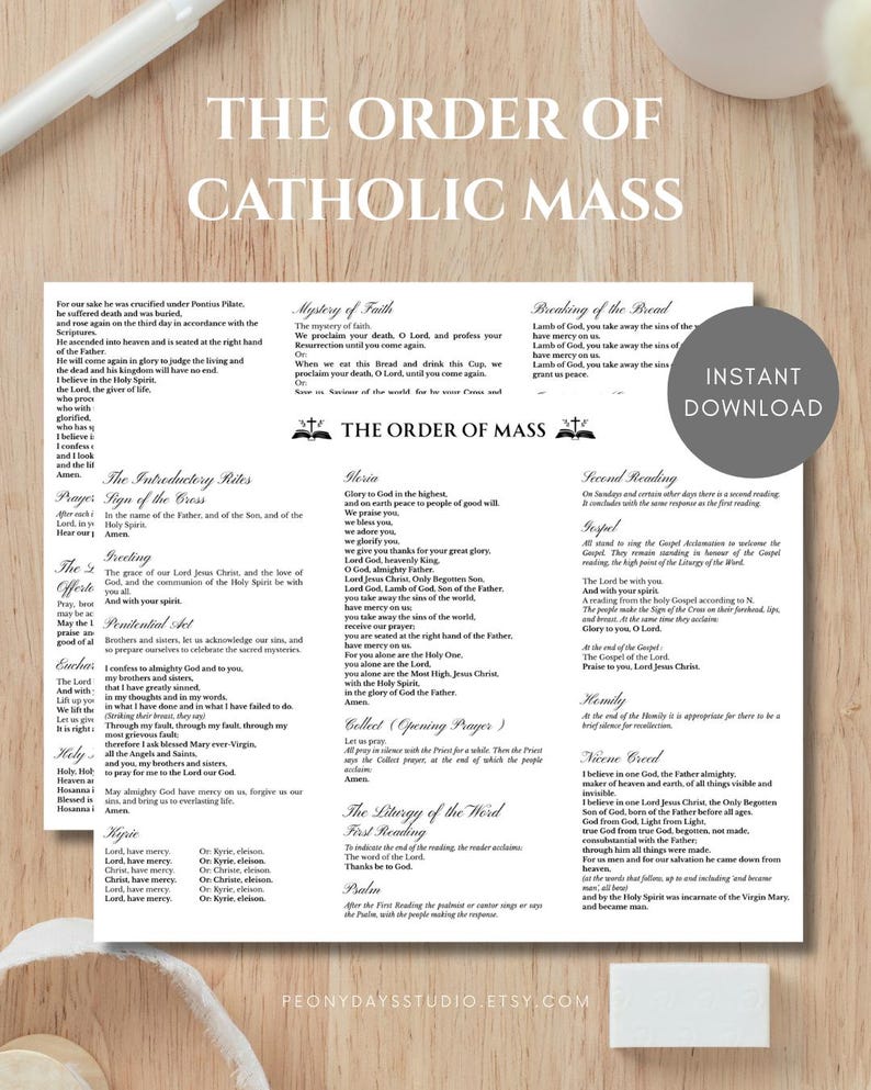 The Order of Catholic Mass – 2-page Summary | Printable PDF | A4 & US ...