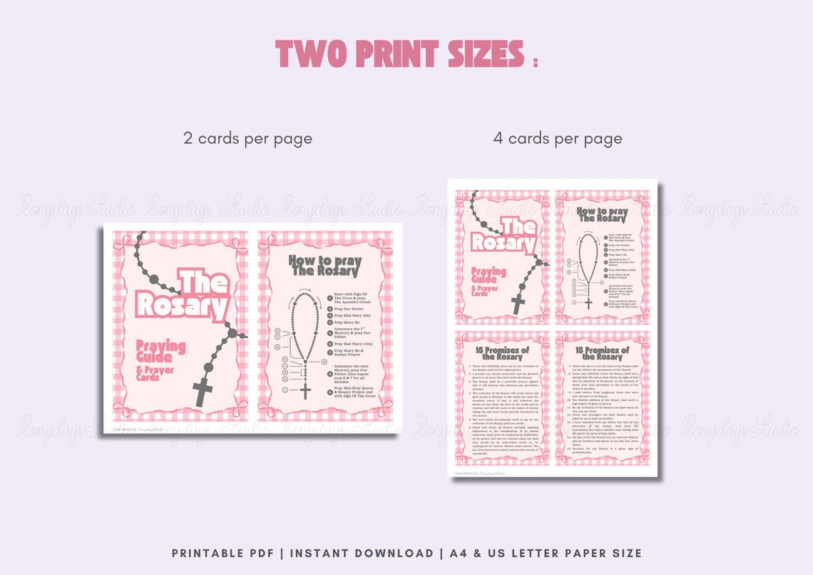 Rosary Prayer Guide Cards | Catholic Girls Printable (PDF Download) - Etsy