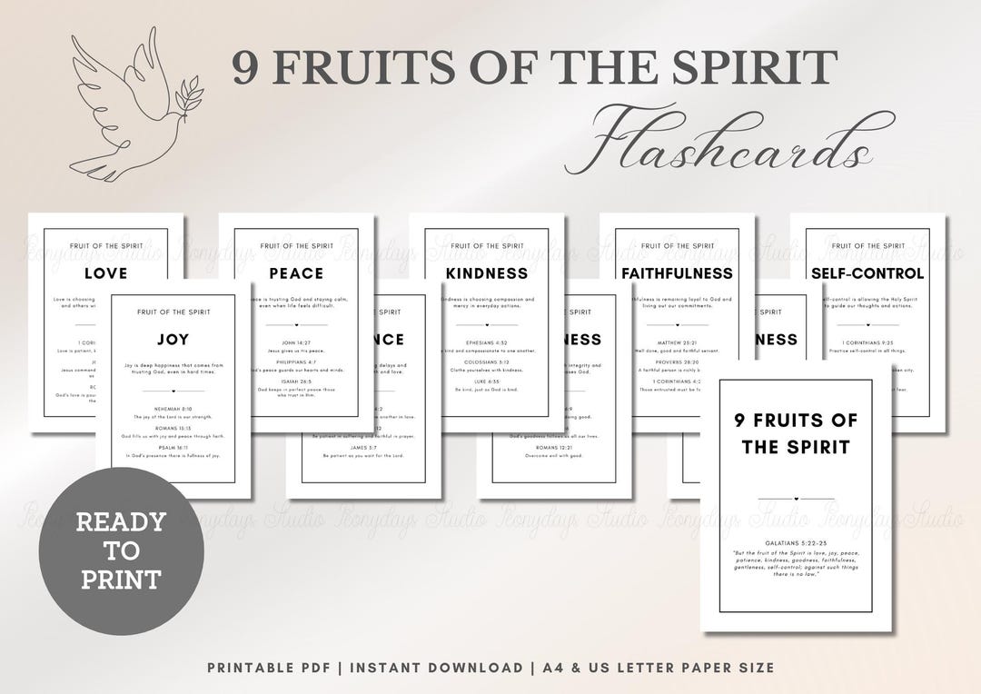9 Fruits of the Spirit Flashcards With Bible Verses | Christian ...