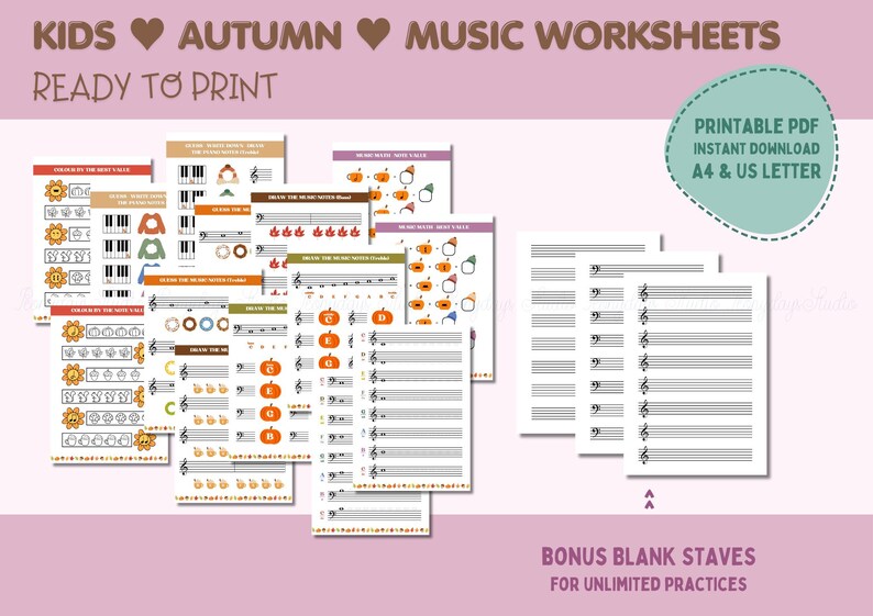 PRINTABLE PDF Autumn Music Worksheets for Kids | Trace Draw Guess ...