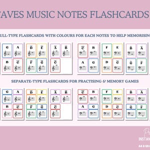 Piano Music Note Flashcards & Worksheet Bundle (printable PDF) - Etsy