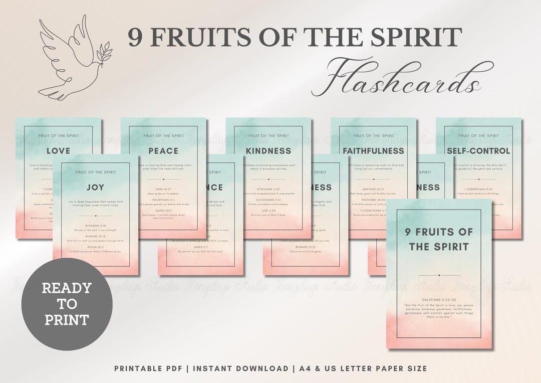 9 Fruits of the Spirit Flashcards With Bible Verses | Christian ...