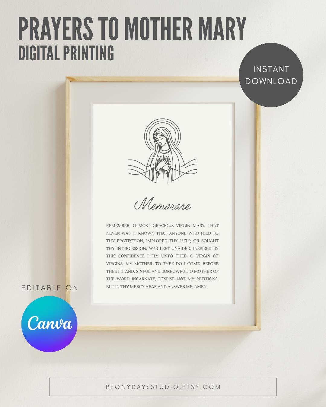 EDITABLE Mother Mary Prayers Hail Holy Queen Memorare Hail Holy Queen ...