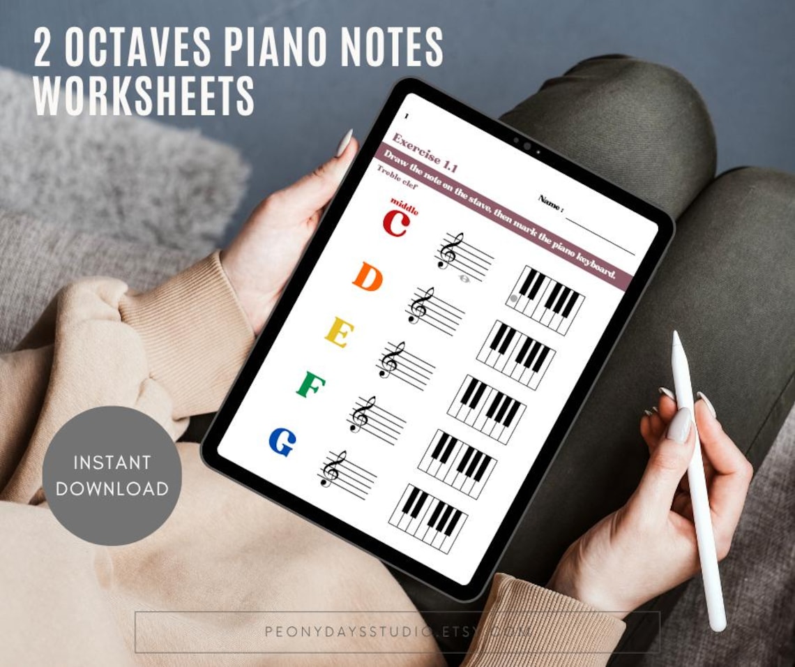 Piano Music Note Flashcards | 2 Octaves, Exercises (printable PDF) - Etsy