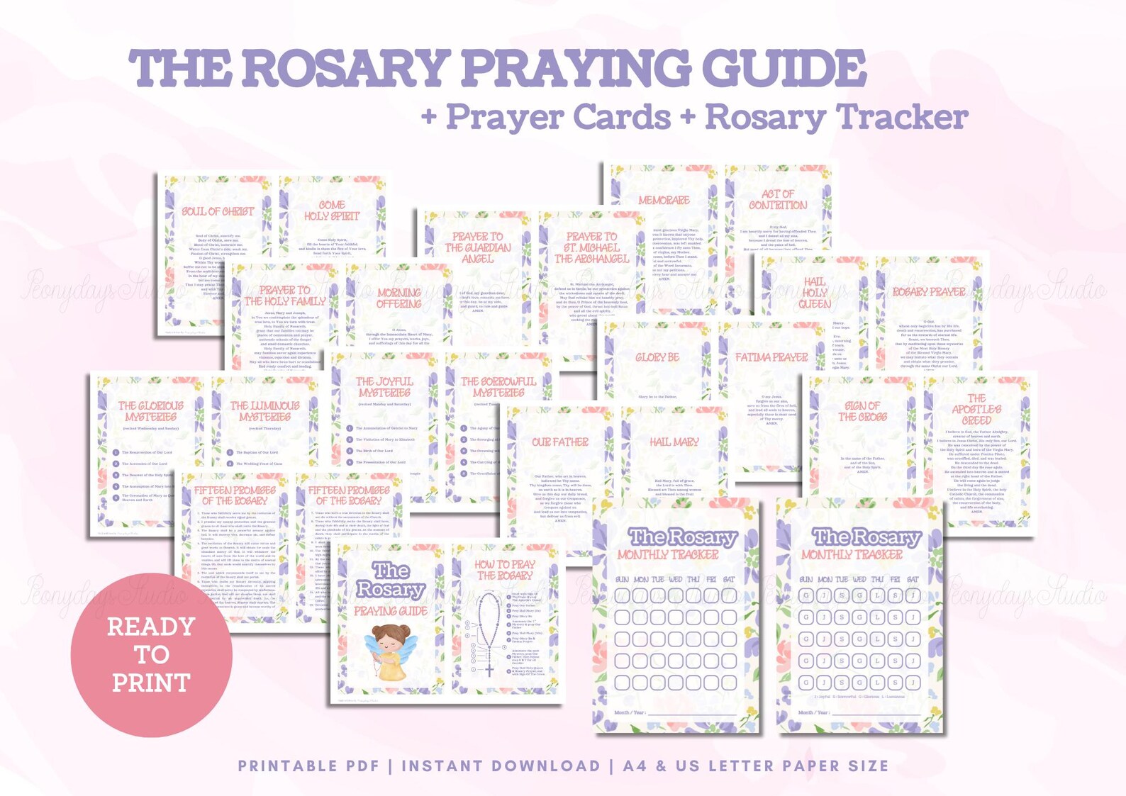 Rosary Prayer Guide Cards for Girls | Catholic Printable (PDF Download ...