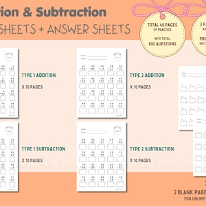 PRINTABLE PDF Addition & Subtraction Worksheets | Math Practice for ...