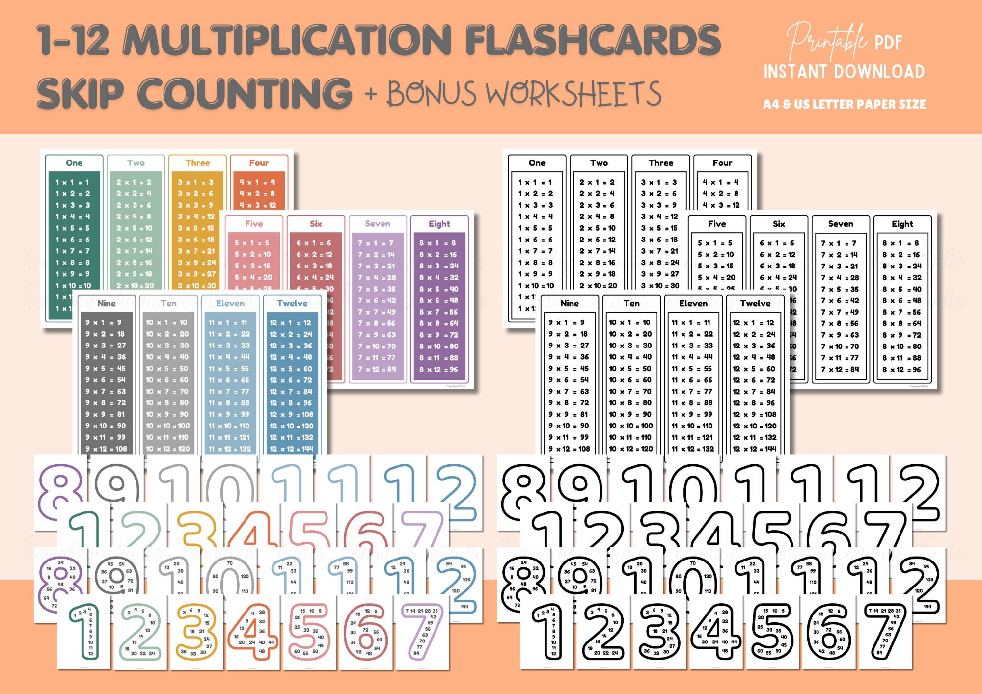 PRINTABLE PDF Multiplication Flashcards 1-12 | Times Table Skip ...