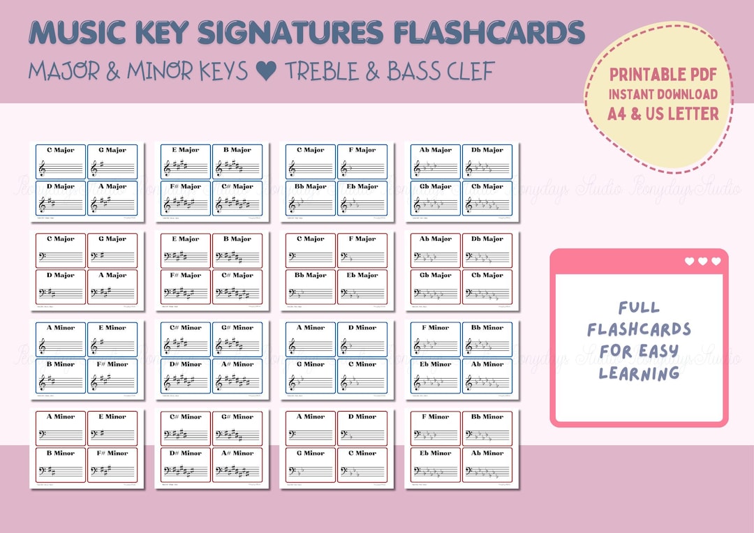 PRINTABLE PDF Music Key Signatures Flashcards | Kids Adults Beginner ...