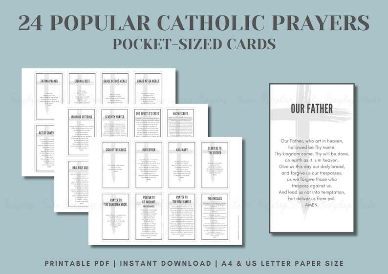 Printable Catholic Prayer Cards: Pocket Size, Minimalist Design (PDF ...