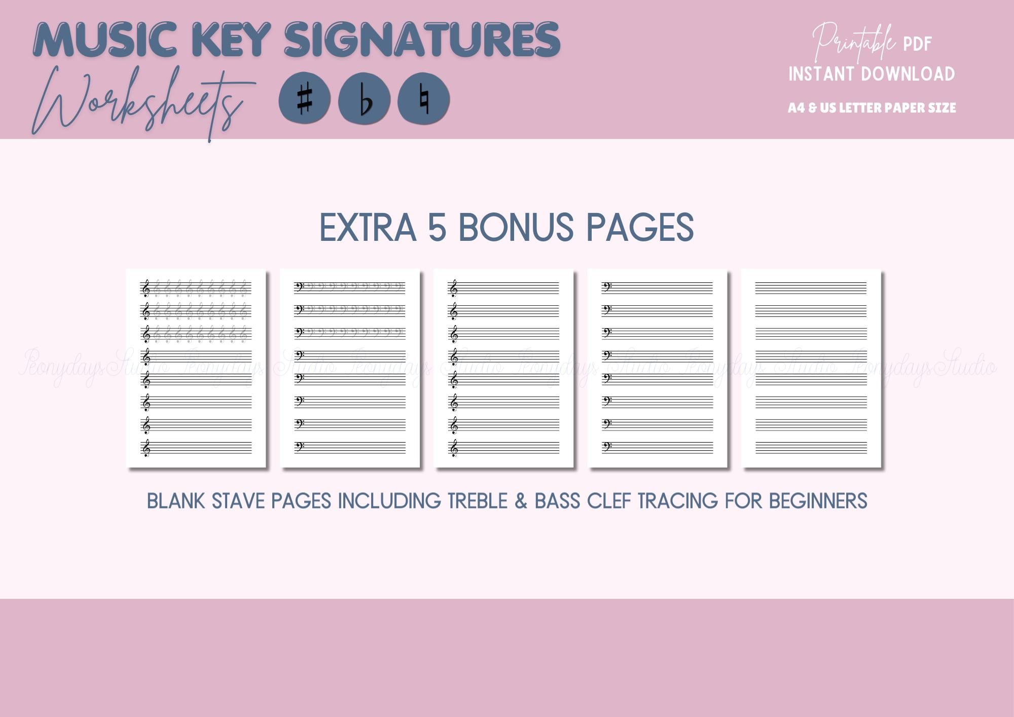 PRINTABLE PDF Music Key Signatures Worksheets | Learn Practice Notes ...
