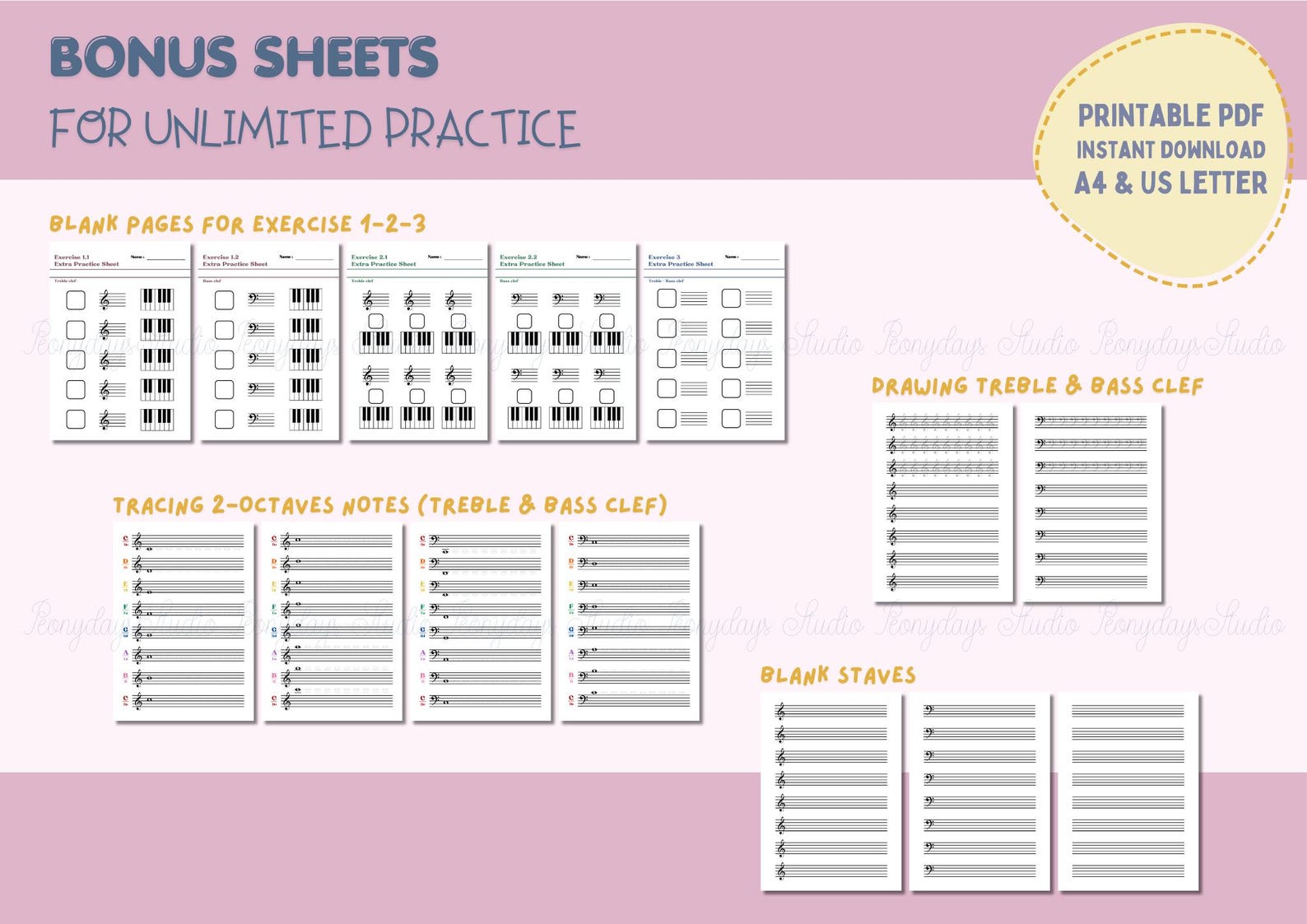 Piano Music Note Flashcards | 2 Octaves, Exercises (printable PDF) - Etsy
