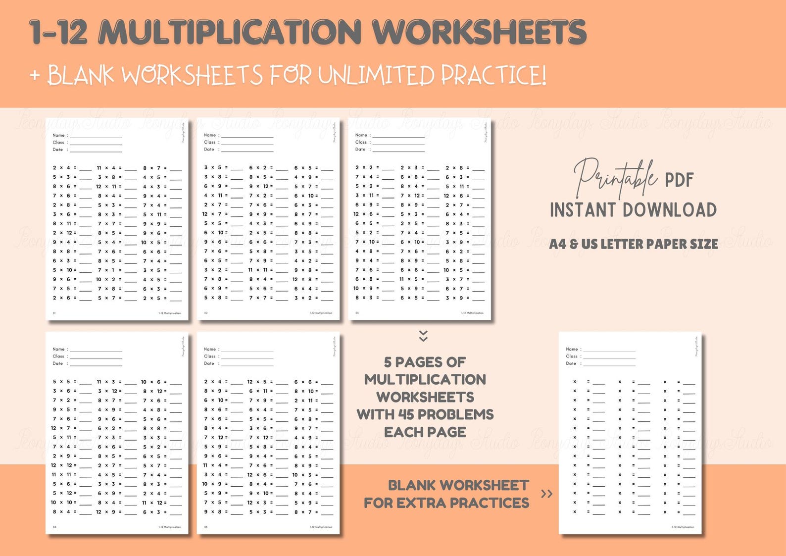 PRINTABLE PDF Multiplication Flashcards 1-12 | Times Table Skip ...