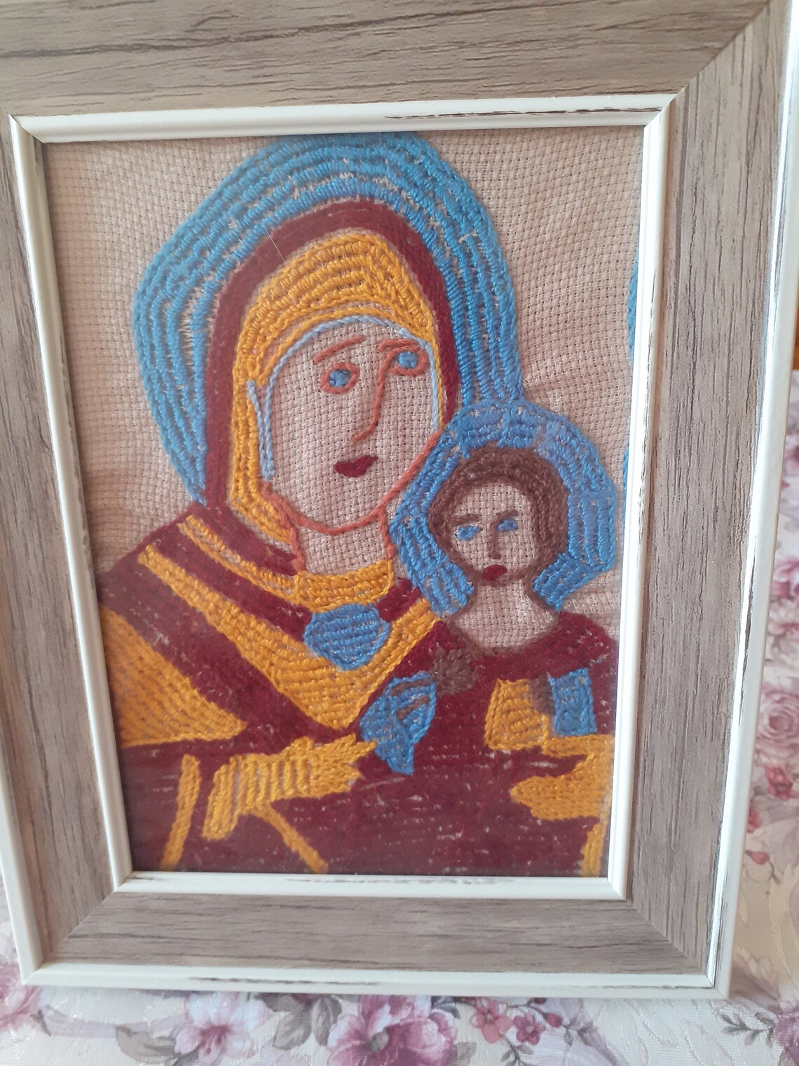 Embroidered Greek Icon of Virgin Mary in Frame - Etsy