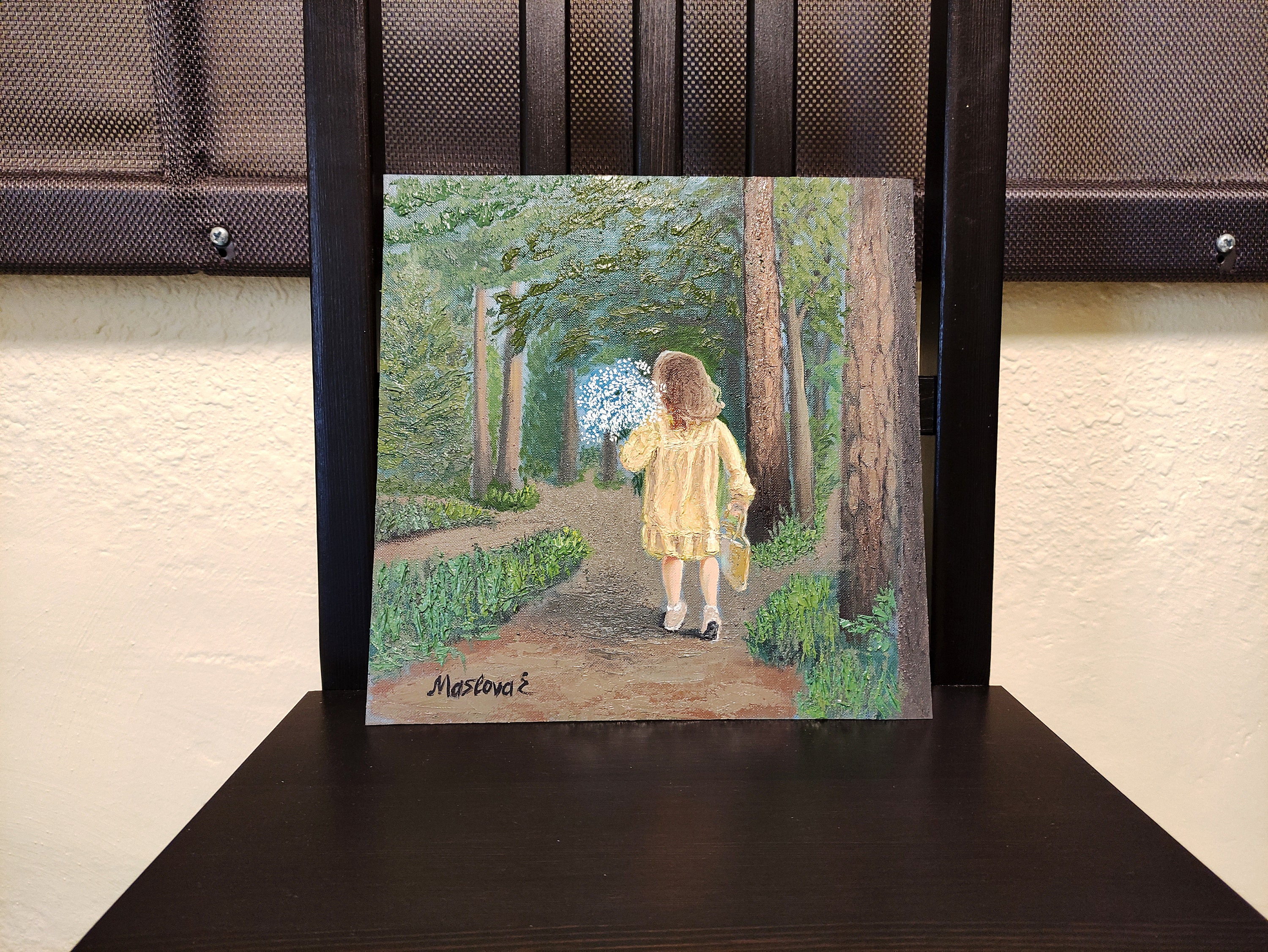 Girl With a Bouquet of Wild Flowers at a Fork in the Paths in the ...