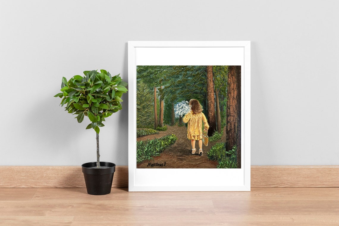Girl With a Bouquet of Wild Flowers at a Fork in the Paths in the ...