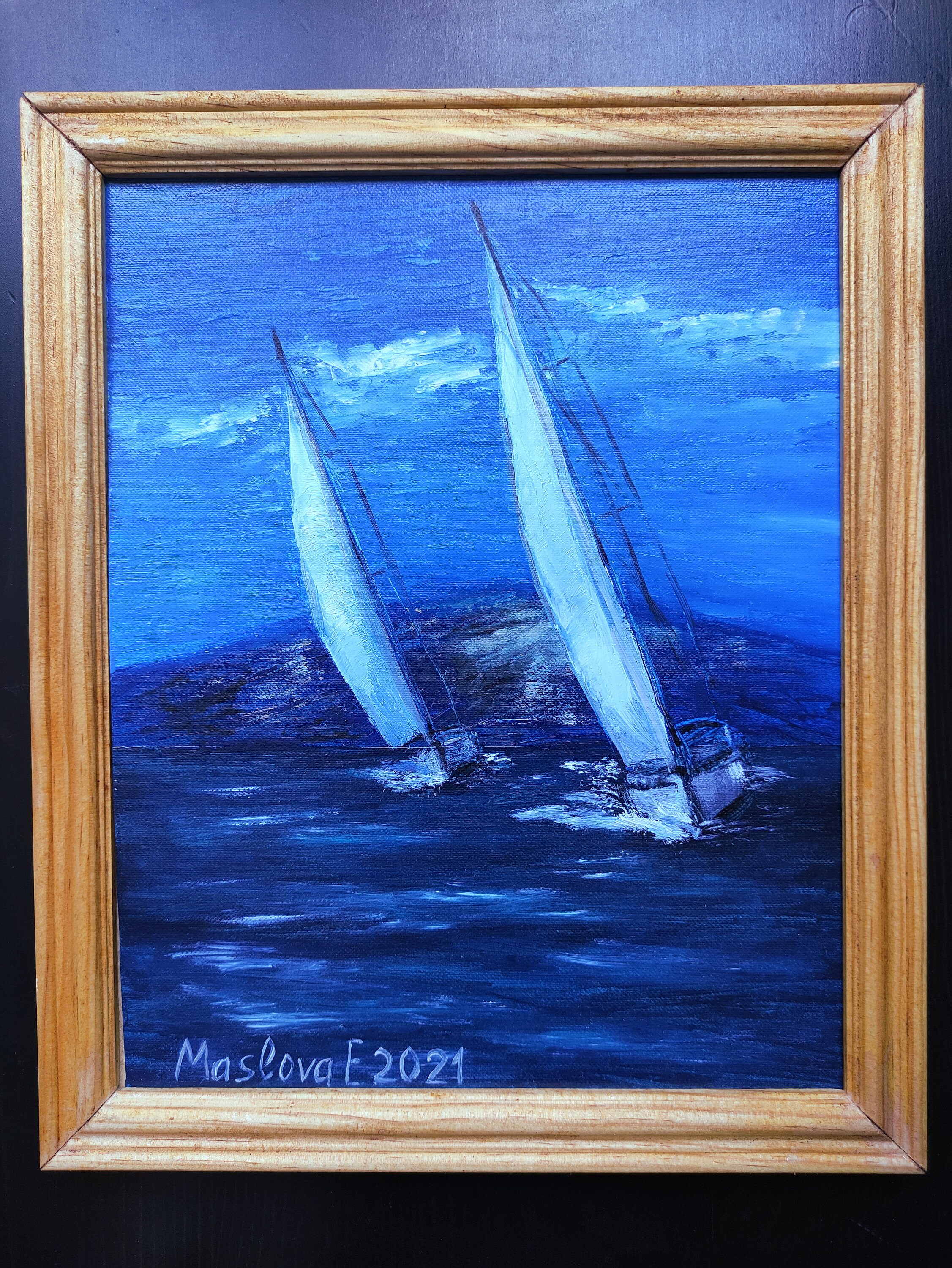 Two Racing Yachts at Sea Oil Painting on Paper Framed Total - Etsy