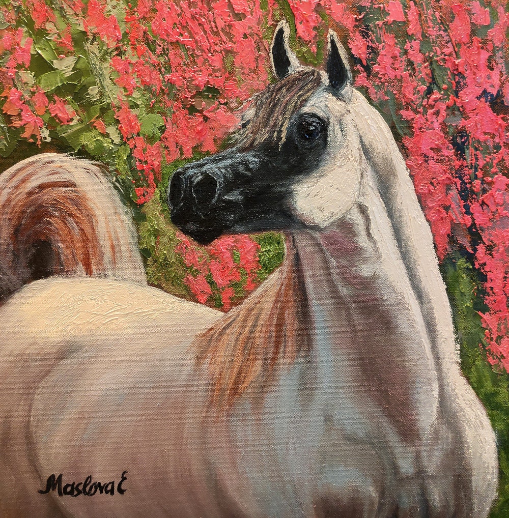 Portrait of Arabian Horse White Arabian Horse Standing Near - Etsy