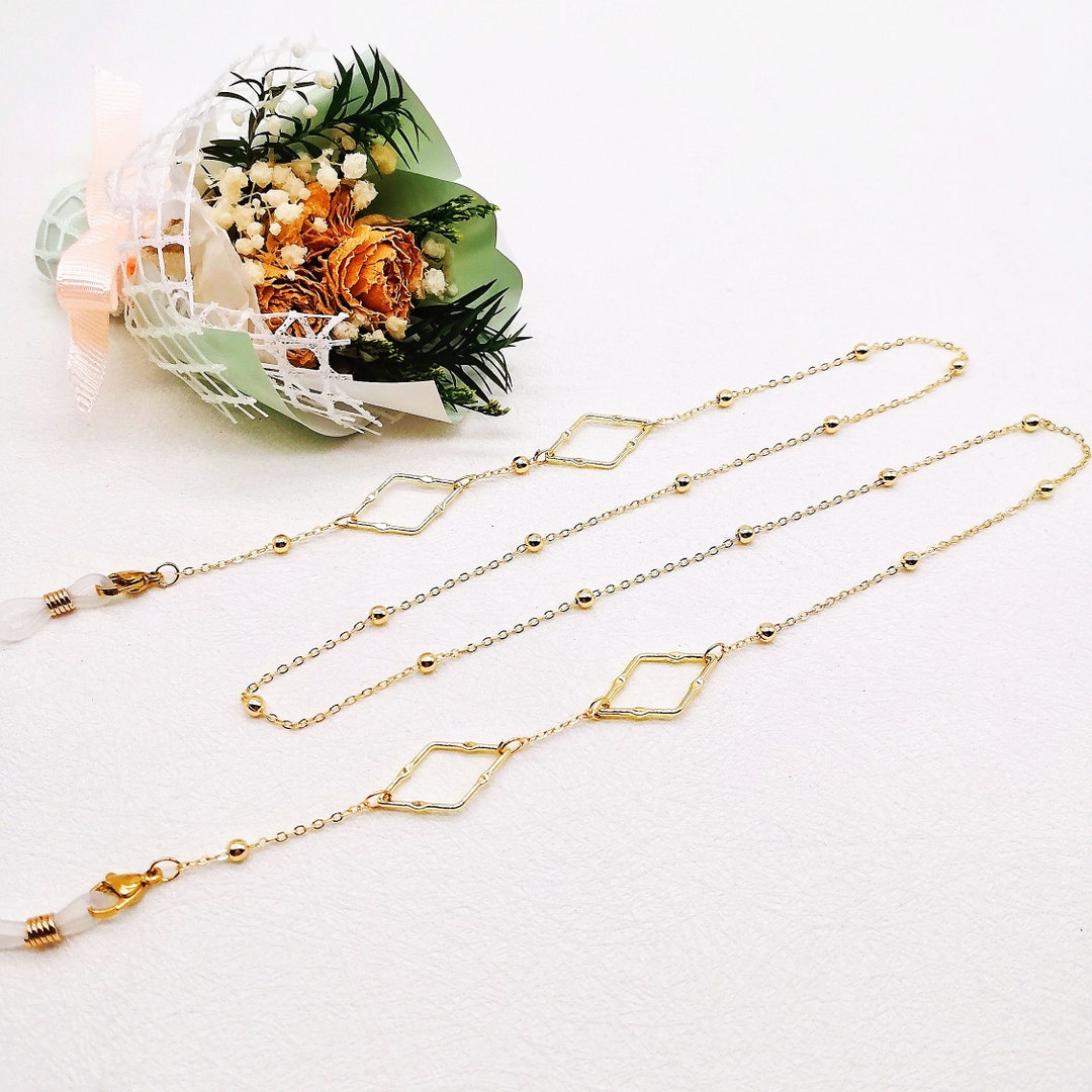 Geometric Diamond Pattern Glasses Chain, Metal Glasses Chain, Gold ...