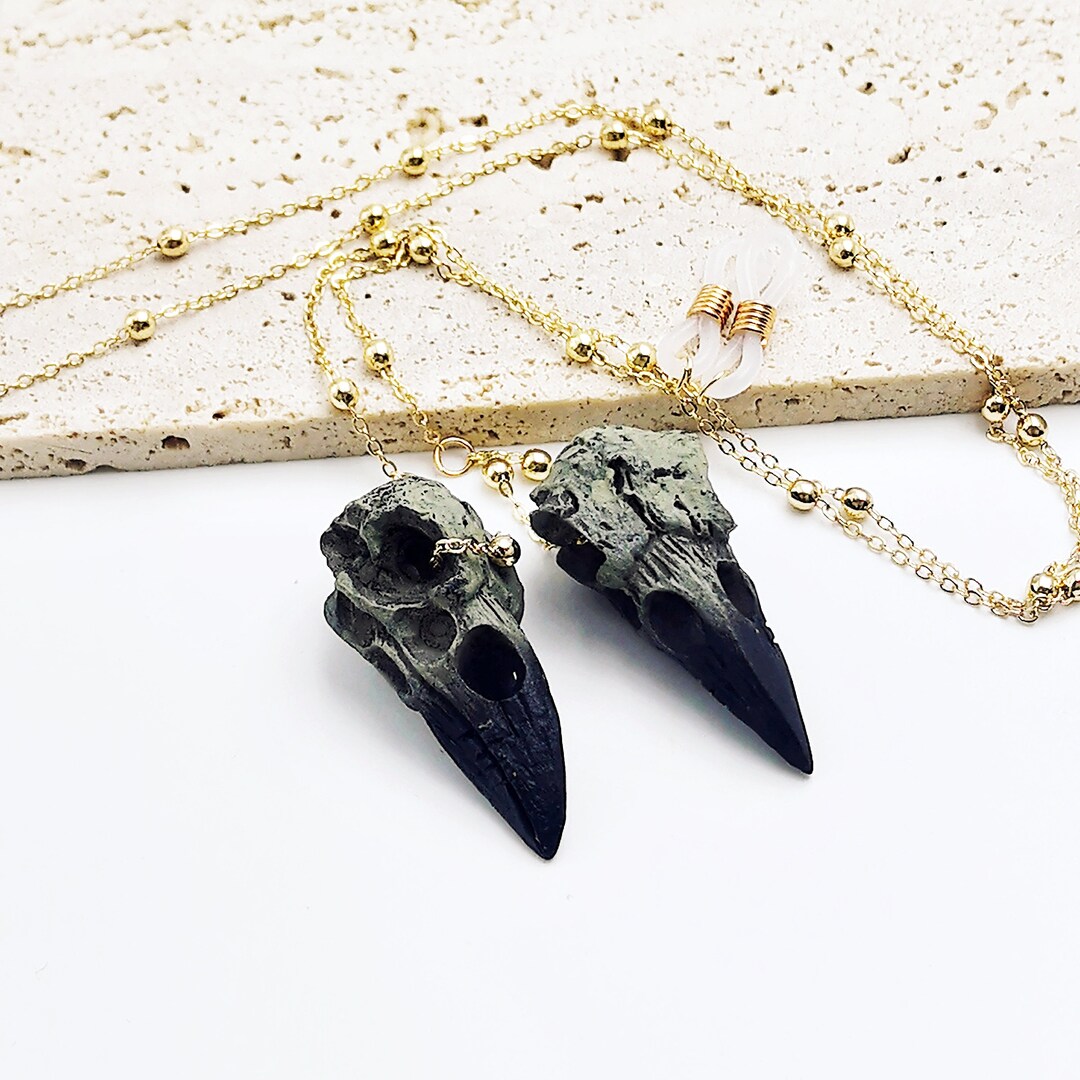 Gothic Crow Skull Glasses Chain: Resin Pendant, Gold/silver Chain - Etsy UK