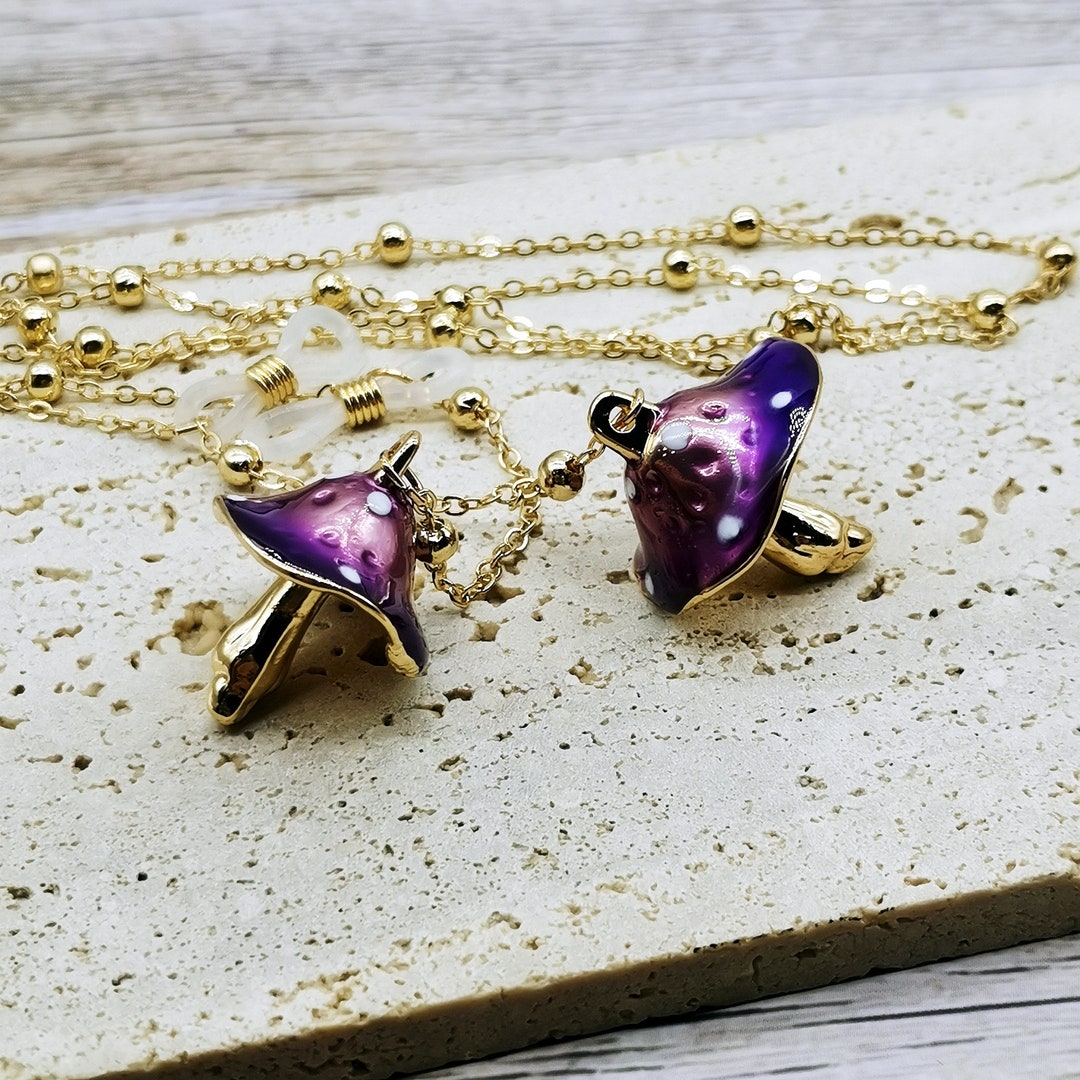 Mushroom Eyeglass Chain: Purple & Yellow, Gold Tone - Etsy Australia
