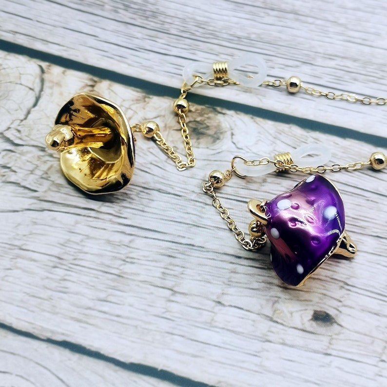 Mushroom Eyeglass Chain: Purple & Yellow, Gold Tone - Etsy Australia