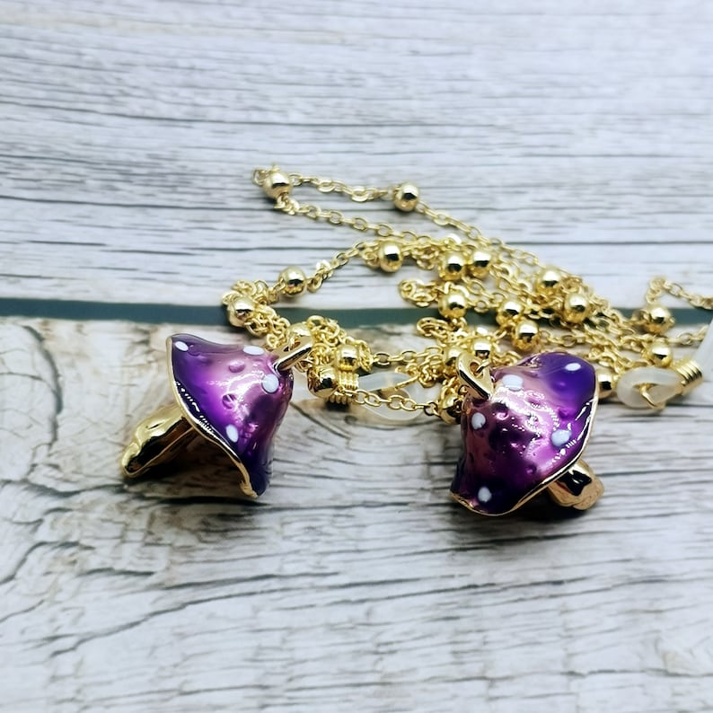 Mushroom Eyeglass Chain: Purple & Yellow, Gold Tone - Etsy Australia