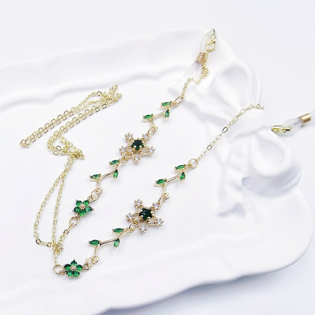 Copper Zircon Eyeglass Chain, Flower Eyeglass Chain, Eyeglass Chain ...