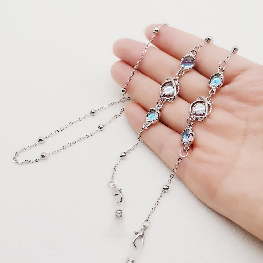 Moonstone Planet Glasses Chain: Steel Color Alloy Accessory - Etsy