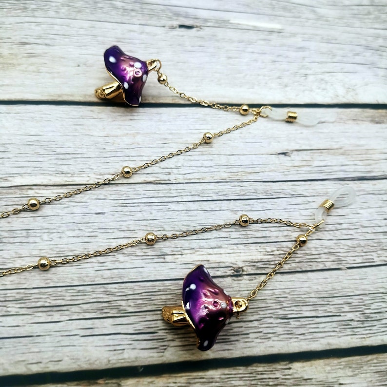 Mushroom Eyeglass Chain: Purple & Yellow, Gold Tone - Etsy Australia