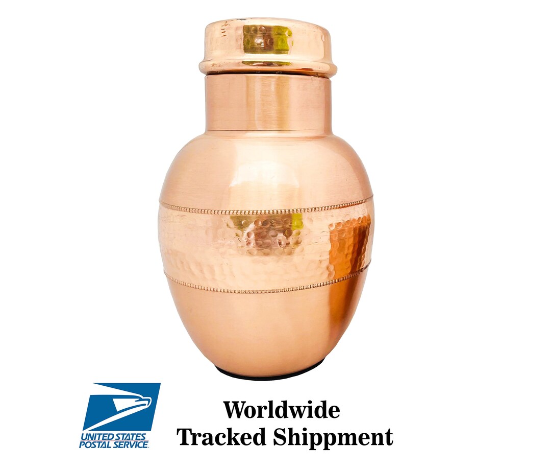 Helthy Water Storage Copper Jar Water Bottle With Built-in Glass and ...
